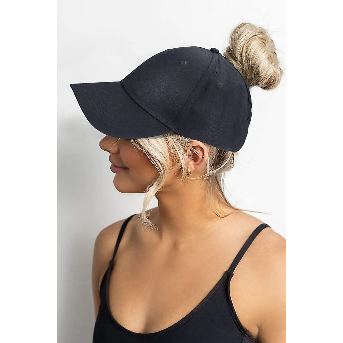 High Ponytail Baseball Hat - Women Messy Bun Hat, Sun Protection Ponycaps Retro Cap Black