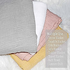 DerF HOME Muslin Cotton Bed Blanket for Couch Adult, 4-Layer Pre-Washed, Breathable Super Soft, Lightweight Summer Blanket Twin Bed Throw Blanket, (Light Grey 60"x80" inches)