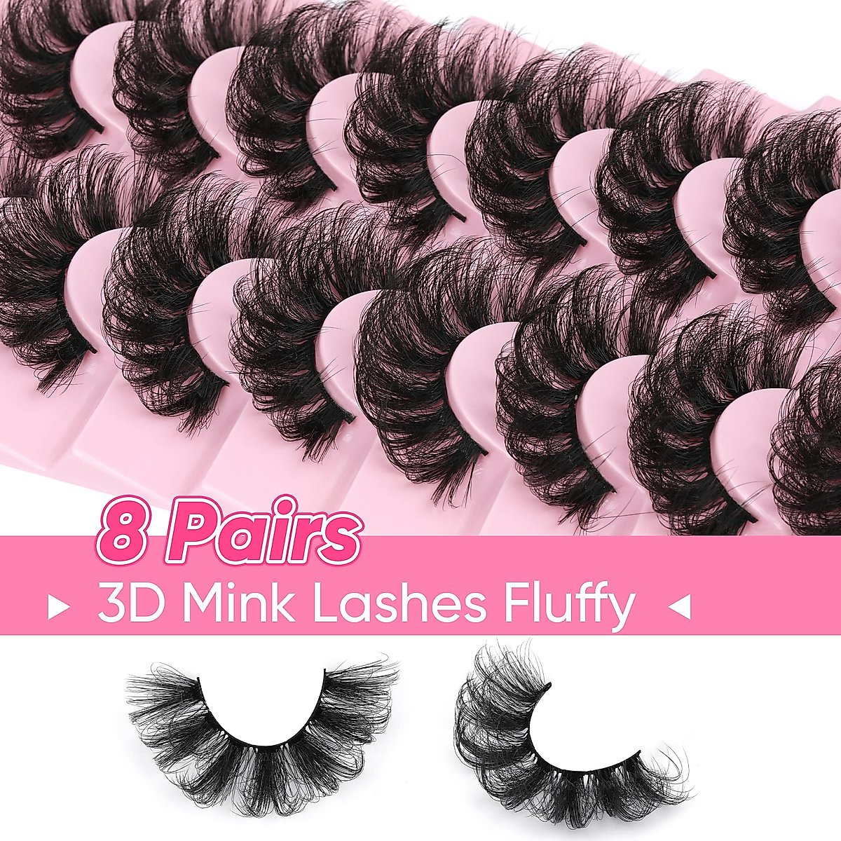 Mink Lashes Fluffy Wispy False Eyelashes 8 Pairs D Curl Faux Mink Lashes that Look Like Extensions Dramatic Long Volume Lashes Pack by Eefofnn