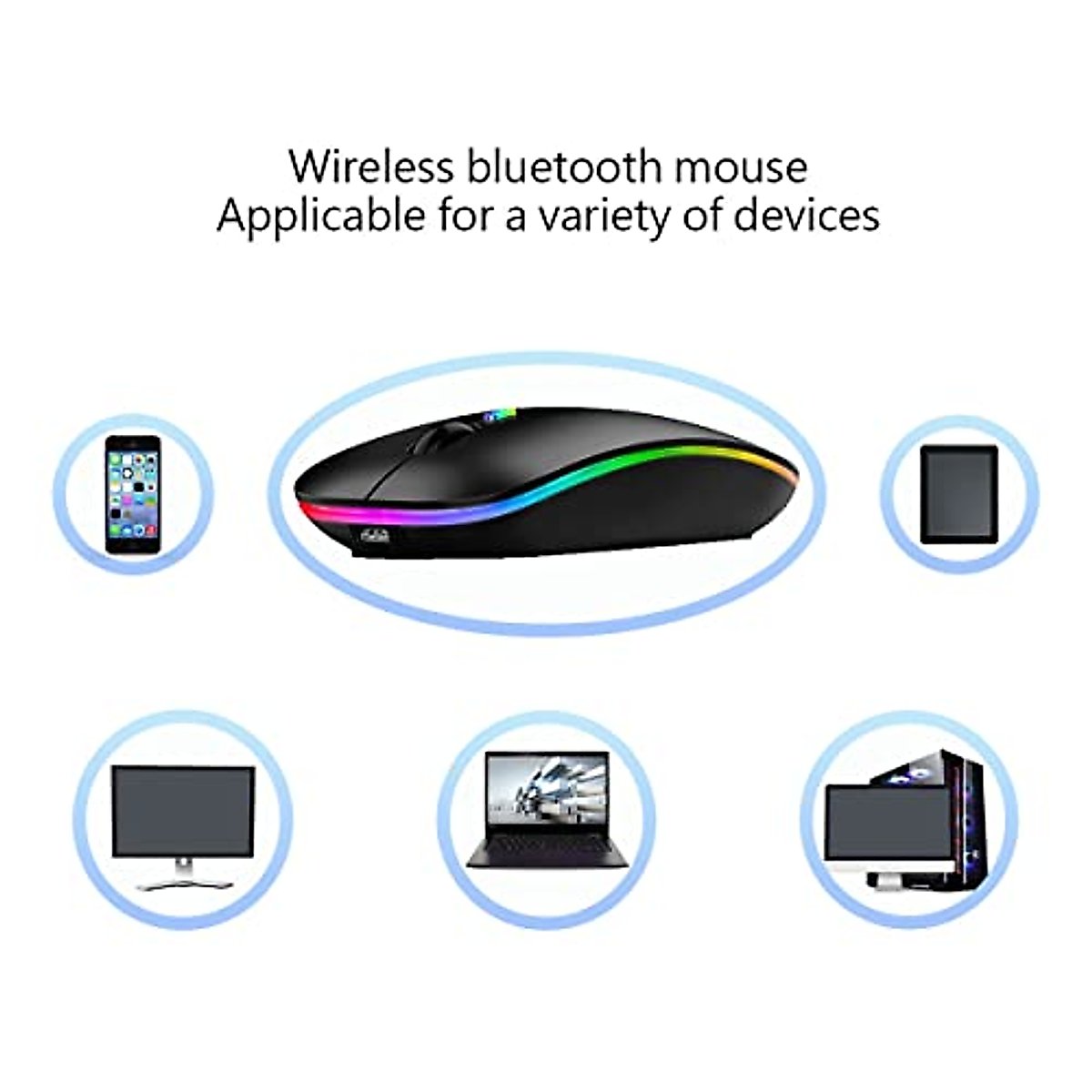 Wireless Bluetooth Mouse,LED Rechargeable Slim Silent Laptop Mouse,Portable(BT5.2+USB Receiver)Dual Mode Computer Mice,Quick Precise Responsiveness Control Laptop,Desktop Computer,Tablet,phone.(Black)