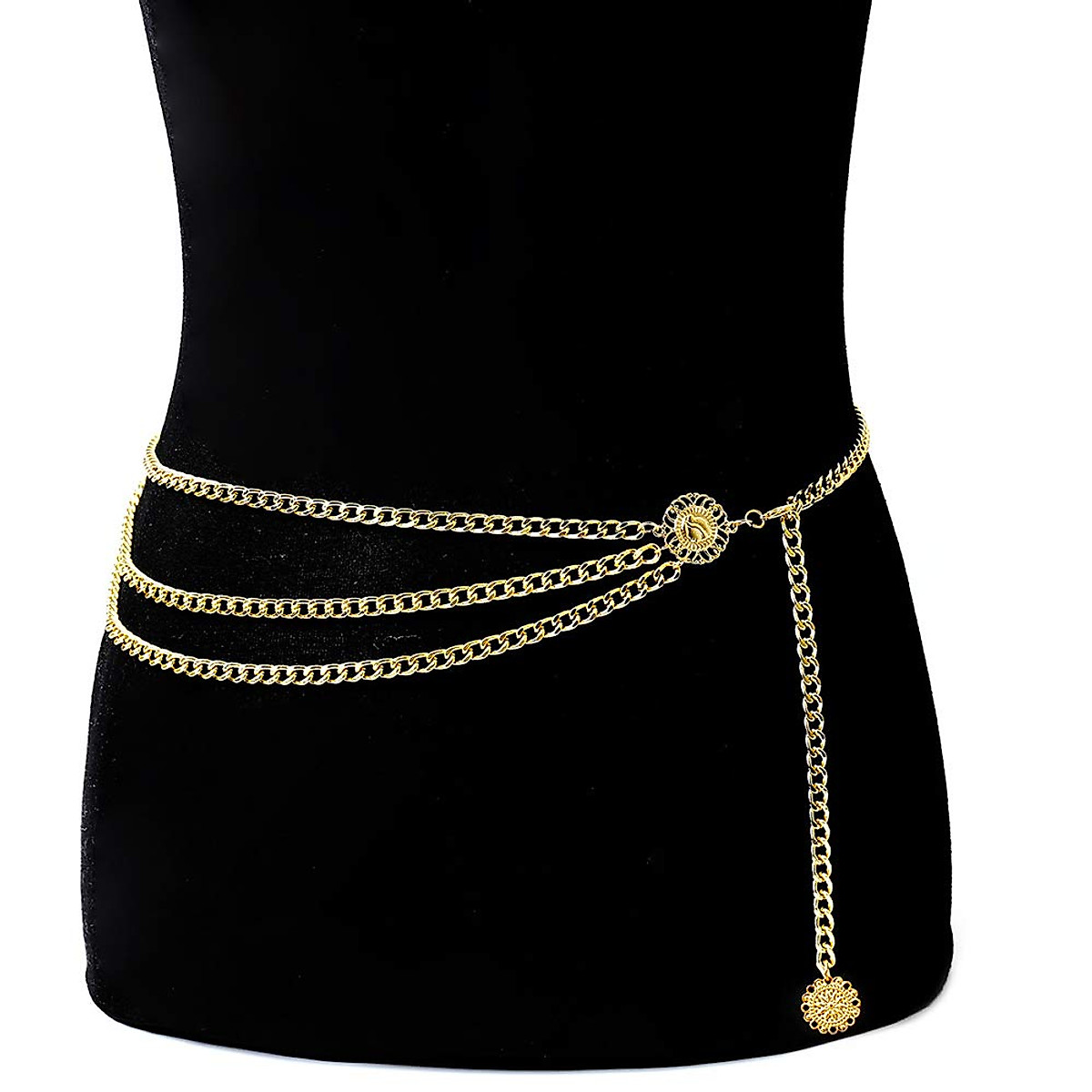 Jurxy Multilayer Alloy Waist Chain Body Chain for Women Waist Belt Pendant Belly Chain Adjustable Body Harness for Jeans Dresses – Gold 0408