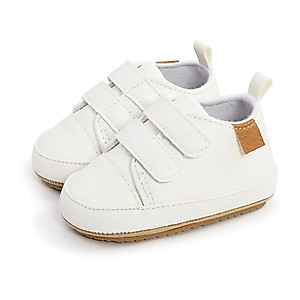 BEIDI Baby Girls Boys Shoes Soft Anti-Slip Sole Newborn First Walkers Star High Top Canvas Denim Unisex Infant Sneaker (F-White，0-6 Months