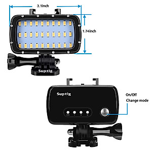Suptig 30 LED Video Light Waterproof Light Underwater Light for Gopro Hero 12,11,10, 9, 8, 7, 6, 5, 4, 3,2, DJI osmo, Akaso and Canon Nikon Sony Olympus SLR Cameras Waterproof 180ft(55m)