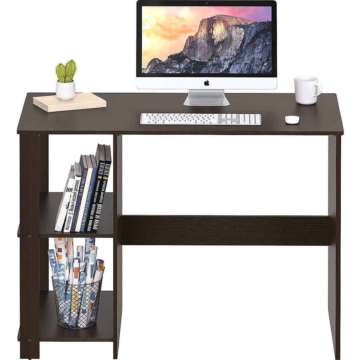 SHW Home Office Computer Desk with Shelves, Espresso