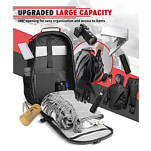 NICECNC Motorcycle Helmet Backpack 35L Large Capacity Motorcycle Helmet Bag, Universal Motorcycle Riding Backpacks for Men Motorcycle Lugguge Storage Bag with Hidden Helmet Net, Red