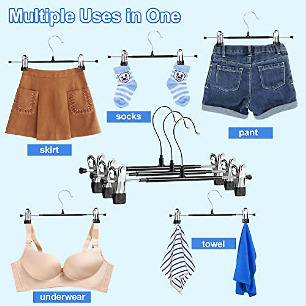 20Pack Pants Hangers,Skirt Hangers with Clips,Rubber Cover Metal Trouser Clip Hangers,Adjustable Clips Hangers,Heavy Duty Pants Skirt Hangers Ultra Thin Space Saving for Skirt Jeans Adult