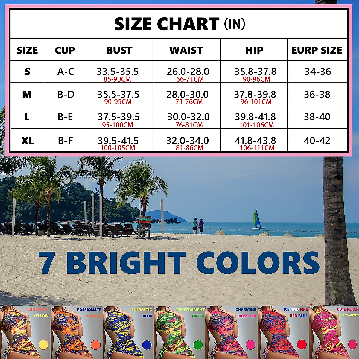 3 Piece Swimsuits for Women Padded Floral Print String Bikini Sets Bathing Suit Set Sexy Cutout High Neck Mesh Beach Cover Up Red