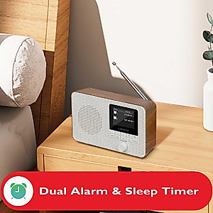 LEMEGA IR1 Portable WiFi Internet Radio,FM Digital Radio,Bluetooth Speaker,Dual Alarms Clock,Sleep Snooze Timer,40 Presets, Headphone-Output,Colour Display,Batteries or Mains Powered – Walnut Finish