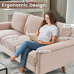 ovios Modern Corduroy Couch with Cloud Cushion,Comfy 3 Seater Sofa with Deep Seat,Comfortable Small Sofas for Small Space Living Room Bedroom Office Apartment (Pink)