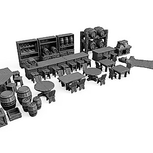 Tavern Bar Furniture Set DND Terrain 28mm for Dungeons and Dragons, Pathfinder, Warhammer 40k, RPG, Miniatures, Age of Sigmar, Tabletop, D and D Gifts