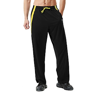 ZEROWELL Men’s Athletic Pants with Zipper Pockets Open Bottom Lightweight Sweatpants, for Workout, Running, Gym, Training (0125-Black S)