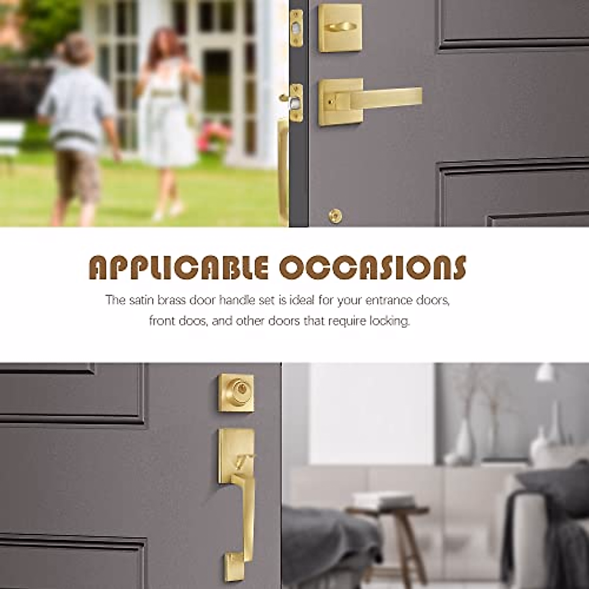 Felibat Front Door Handle,Satin Brass Front Door Lock Set with Single Cylinder Deadbolt and Door Lever,Entry Door Locksets