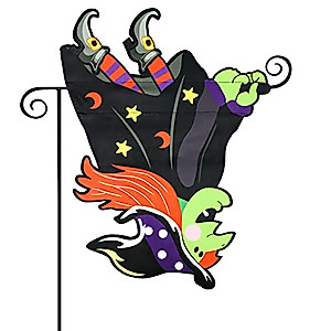 3D Witch Riding Broom Halloween Garden Flag, YEAHOME Vertical Double Sided 12.5x18 Inch Applique Yard Flag, Halloween Decorations Outdoor, Rustic Farmhouse Decor for Seasonal Holiday