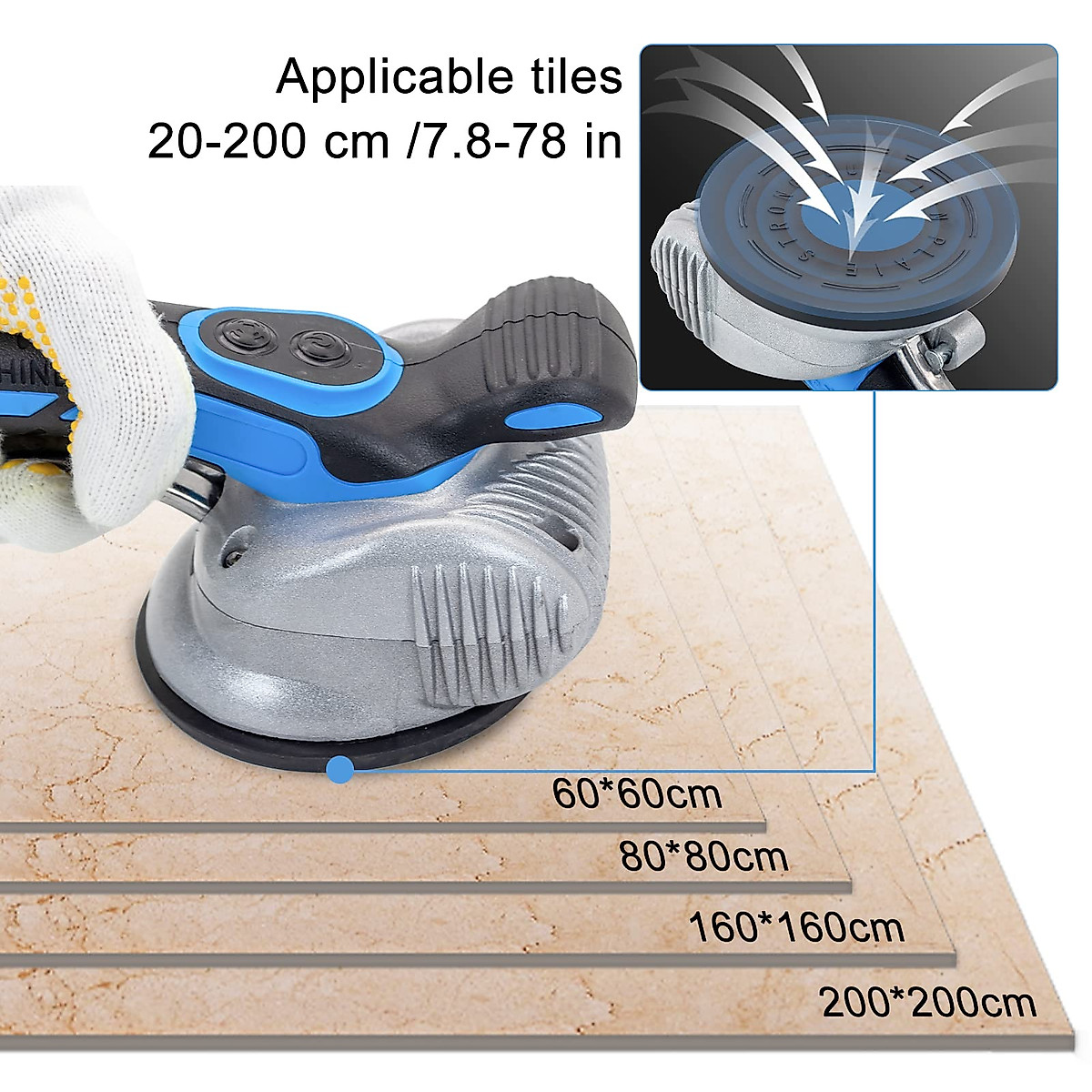 CAPTOK Tile Vibration Machine Automatic Suction Vibrator 10,000mAh 2 Batteries Tile Leveling Tiling Machine 6 Speed Handheld 18,000VPM