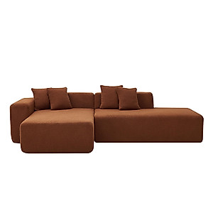 Pamag pieeoo Modular Sectional Sofa Couch for Living Room, Lambswool Fabric Modern L-Shape Sectional Sofa with Right Chaise Lounge, Living Room Upholstered 5-Seater Corner Sofa Couch (Orange)
