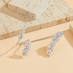 Aprilery Hand Palm Statement Ring for Women, Fashion Adjustable Multiple Finger Ring CZ Crystal Hand Cuff Bracelet Cocktail Costume Wedding Party Jewelry Ring Gifts for Her (Finger Leaf, One Size)