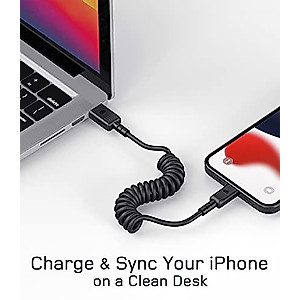 dé Coiled Lightning Cable, USB to Lightning Cable 3.3ft [MFi Certified & CarPlay Compatible], for iPhone 12 Pro Max/12/12 mini/13/11 Pro/X/8/iPad