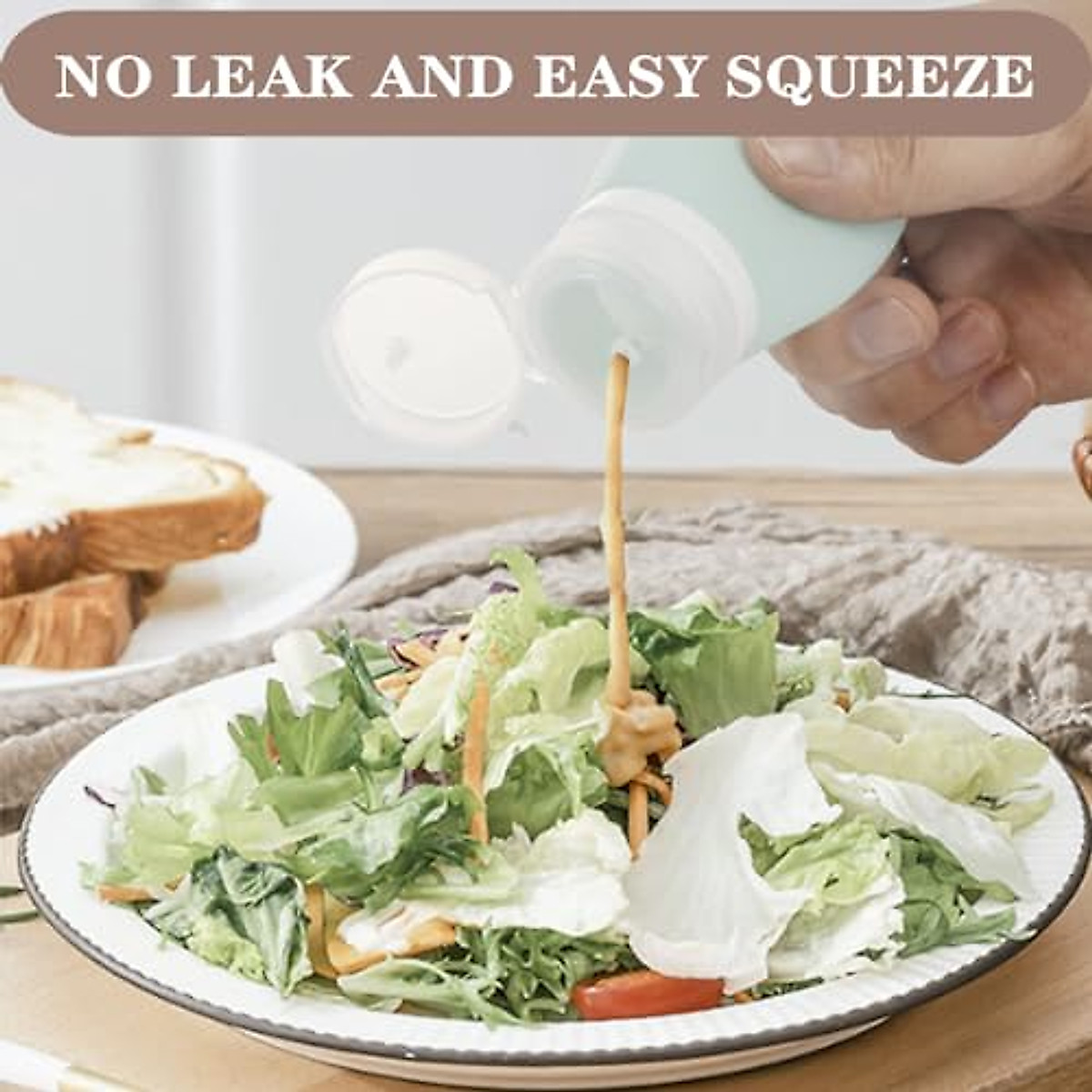 Ksooly 4-Pack 2Oz. Squeeze Salad Dressing Bottles with Cleaning Brush | Small Salad Dressing Container to Go | Portable Sauce Bottle Condiment Bottles | Food-grade Silicone, BPA Free