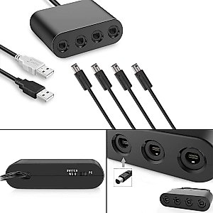 4 Controllers for Gamecube with 4 Extension Cables and 4-Port USB Adapter for Switch PC Wii U Console (Black+Blue+Red+Green)