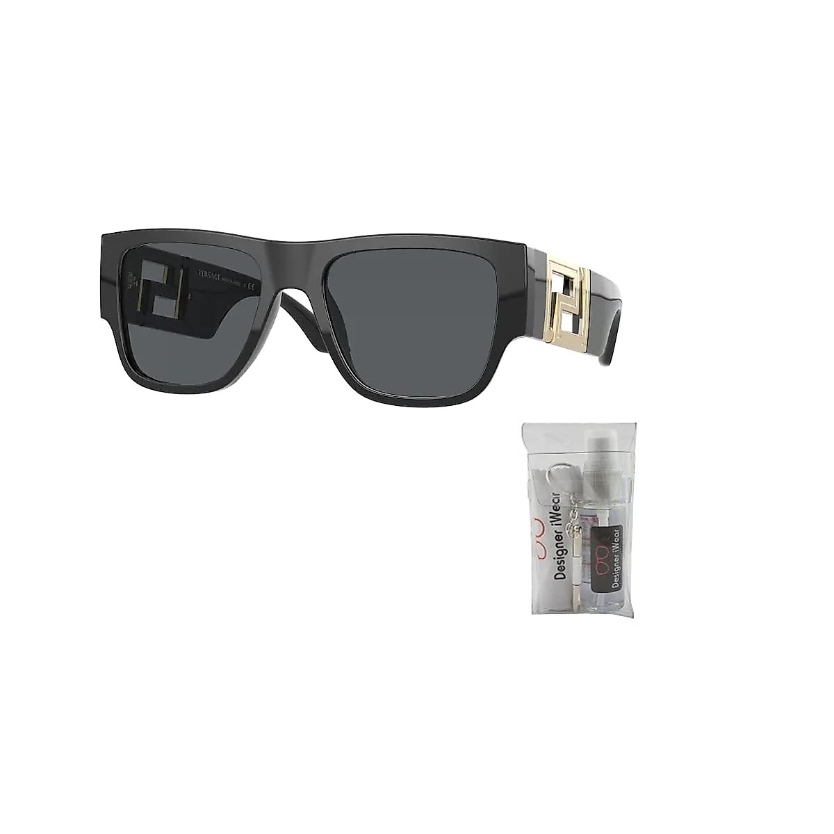 Versace VE4403 GB1/87 57MM Black/Dark Grey Rectangle Sunglasses for Men + BUNDLE with Designer iWear Eyewear Kit