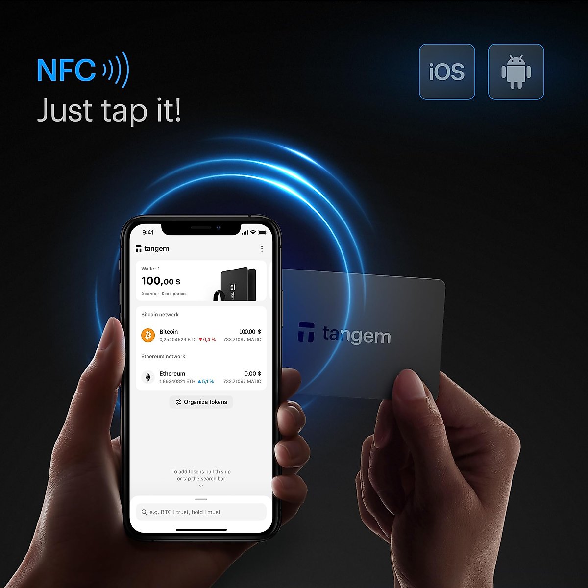 TANGEM Wallet Pack of 3 - Secure Crypto Wallet - Trusted Cold Storage for Bitcoin, Ethereum, NFT's & More Coins - 100% Offline Hardware Wallet