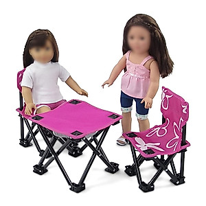 Emily Rose 18 Inch Doll 3-PC Folding Camp Camping Beach Sports Chairs and Table | Doll Furniture is Compatible with16-18" American Girl Dolls