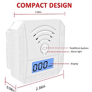 Carbon Monoxide Detector,CO Monitor Alarm Detector Battery Powered,CO Detector with LCD Digital Display and Sound Warning for Home,Office,School,Basement,Garage,Complies with UL 2034 Standards