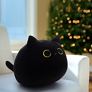 JIAJEGTGT 16Inch Black Cat Stuffed Animal Plush Toys, Cute Black Cat Plushie Pillow, 3D Soft Cat Shape Design Lumbar Back Cushion Plush Stuffed Cat Doll Toy for Kids Chirstmas Gifts