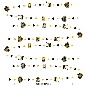 Black Gold 50th Birthday Decorations Cheers to 50 Years Happy Birthday Hearts and Wine Glass Garland Bunting Banner Streamers Backdrop for 50 Year Old Birthday Fifty Fabulous Fiftieth Party Supplies