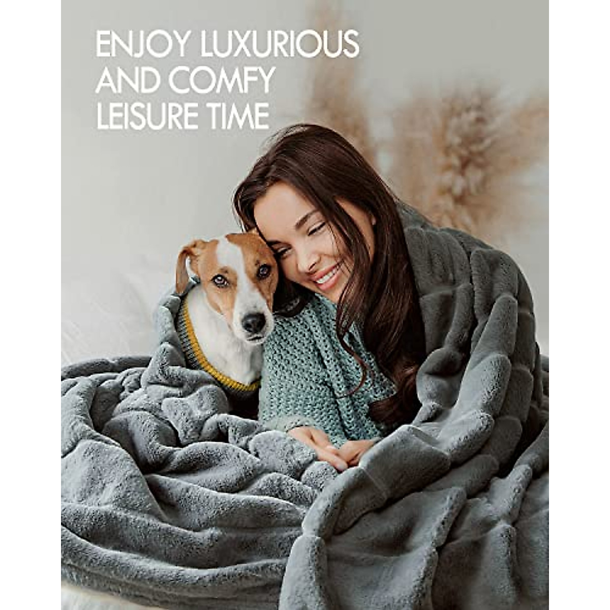 Faux Fur Throw Blanket 60x80 Inches, Fuzzy Fluffy Super Soft Striped Rabbit Fur Luxury Throw Blanket, Reversible Soft Plush Cozy Furry Blanket, Comfy Shag Thick Blankets, Durable & Washable, Grey