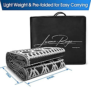 Reversible Waterproof Outdoor Rug Tangier – 5’ x 8’ Black & White – Polypropylene Straw Mat for Camping, RV, Trailer, Indoor, Terrace, Deck, Backyard & Garden – Large Modern Area by LUOMU RUGS