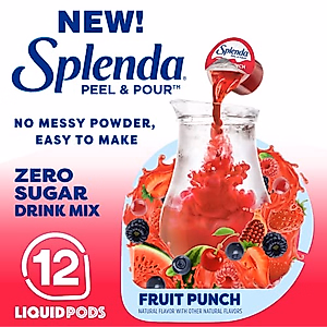 Splenda Peel and Pour Zero Calorie Drink Mix, Fruit Punch, Naturally Flavored Sugar Free Concentrate, 12 Multi Serve Liquid Pitcher Pods