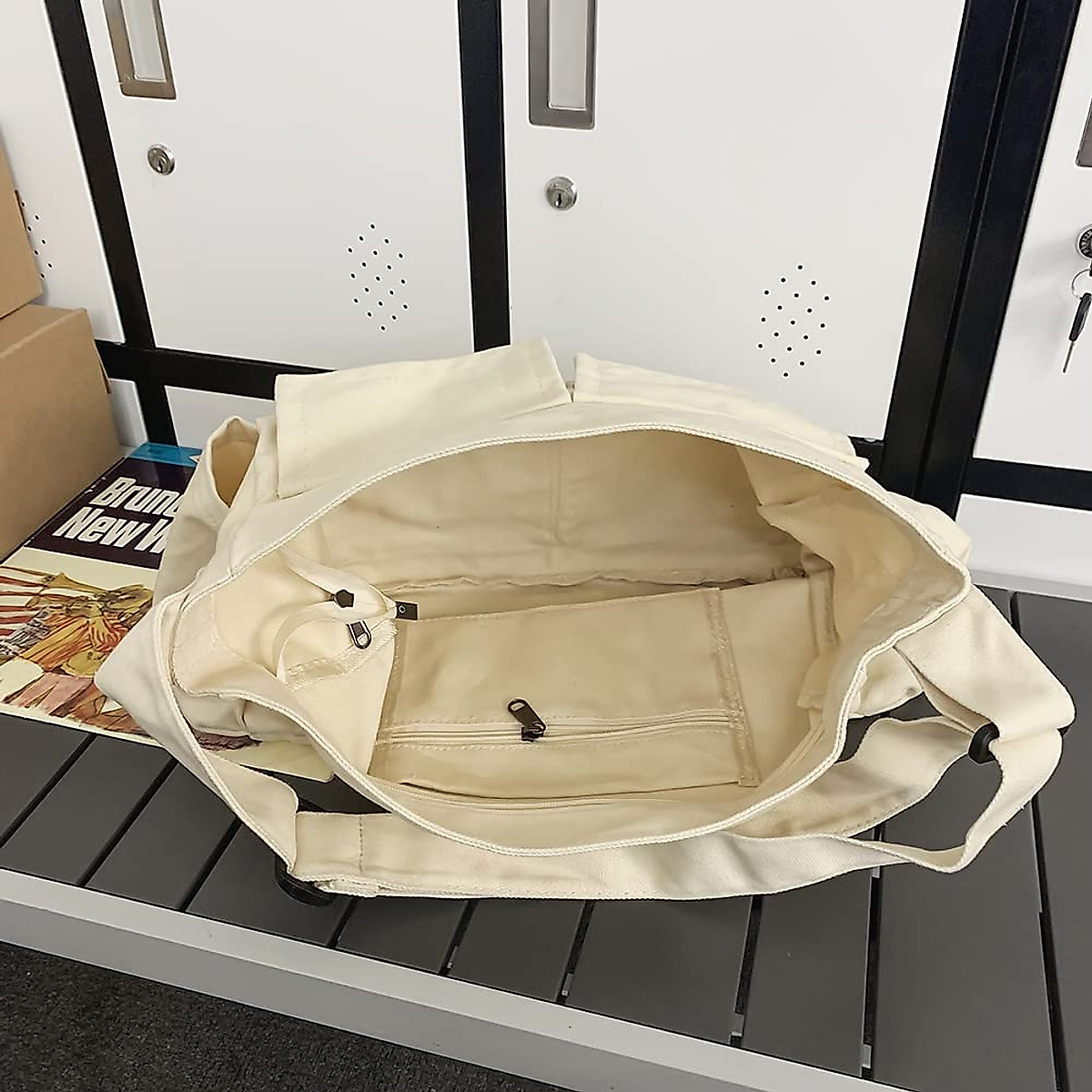 PRAGARI Canvas Messenger Bag Crossbody for Women White Shoulder Aesthetic Laptop Tote Bag Hobo Large Cute School Travel Vintage Multiple Pockets