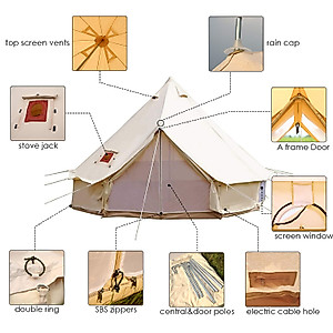 WINTENT Waterproof 4 Season Cotton Canvas Bell Tent with Stove Hole and Electric Cable Hole for 4/6/8/10/12 Persons (Cotton Tent, 3M/9.84ft)