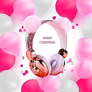 LOAKYO Kids Headphones for Girls, Cute Bear Ear Wired Girls Headphones with Microphone for School Travel Christmas Birthday Gifts (Pink)