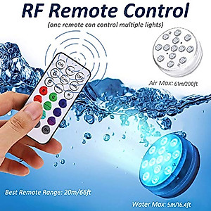 TUDELLO RF Remote Submersible LED Lights with Magnet and Suction Cups, IP68 Waterproof, Underwater Timing with Pool Light, 3.35 Inch (4 Pack)