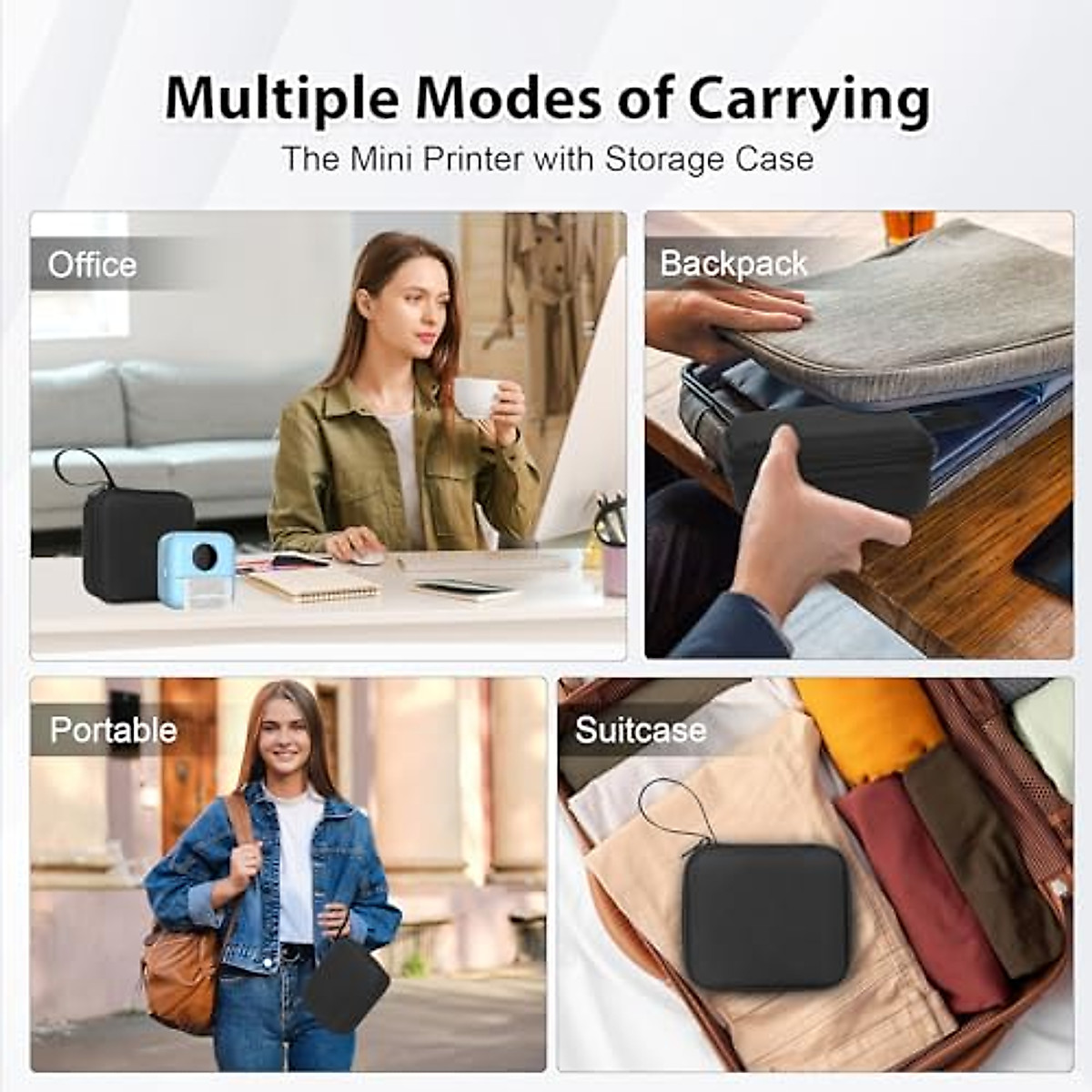 HUIJUTCHEN Mini Thermal Portable Printer for iOS&Android with Hard Protection Storage Case,Bluetooth Inkless Pocket Printer with 11 Rolls of Thermal Paper＆Sticker to Print Photo Receipt DIY