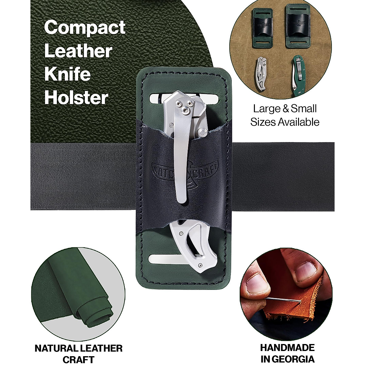 CatchandCraft Leather Knife Sheath for Belt - Pocket & Folding Knife Holster, Horizontal Carry Knife Holder, Small Case Pouch, Hidden EDC Organizer for Men, Shop Knife Sheaths