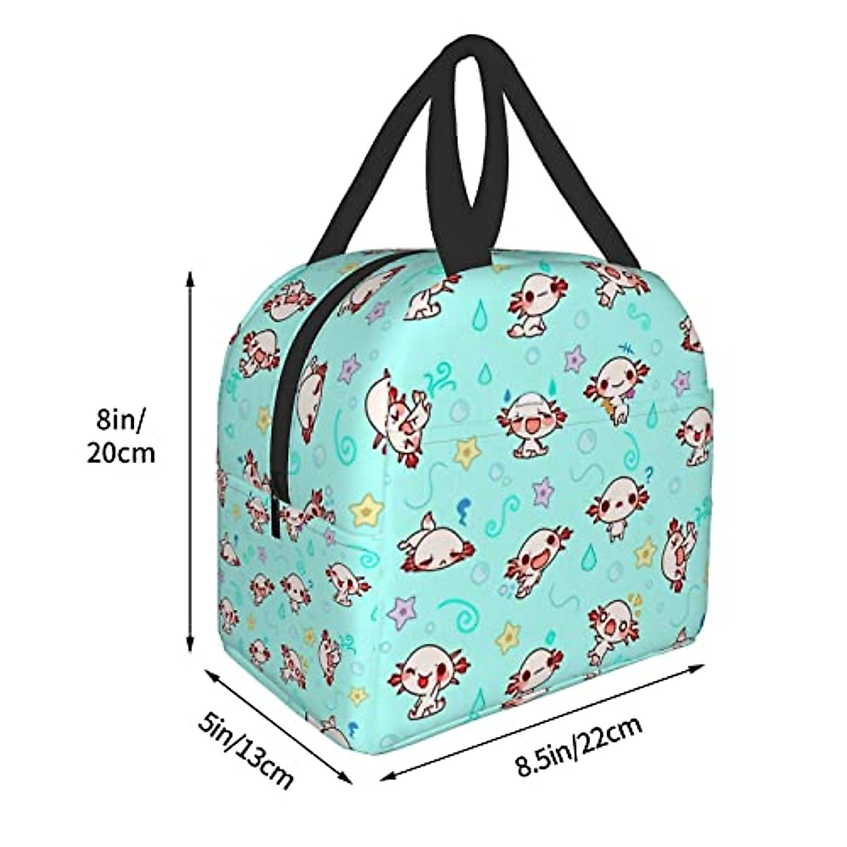 Axolotl Kawaii Cute Lunch Bag Animal Lunch Box Reusable Insulated Meal Bags Food Container For Girls Boys Kids Men Women School Work Travel Picnic