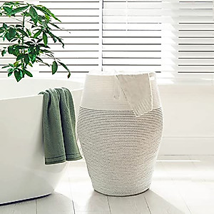 Goodpick Laundry Hamper | Woven Cotton Rope Dirty Clothes Hamper Tall kids Curve Laundry Basket Large, (White, 25.6 x 17.71 Inch)