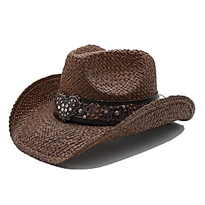 THE CELL Straw Cowboy Hat (Crystal Heart_Dk Brown)