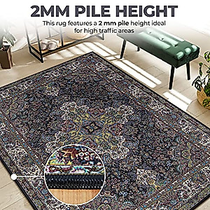 SUPERIOR Washable Indoor Large Area Rug, Southwestern Home Decor, Floor Rugs for Living Space, Dining Room, Kitchen, Office, Bedroom, Vintage Geometric Aesthetic, Cardinal Collection, 6' x 9', Black