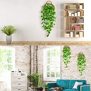 Hanging Plants 6 Pcs Faux Ferns Fake Ivy Hanging Vines Fake Plants Artificial Hanging Plants Wall Plants for Home Garden Room Party Weddings Indoor Outdoor Decorations (Green)