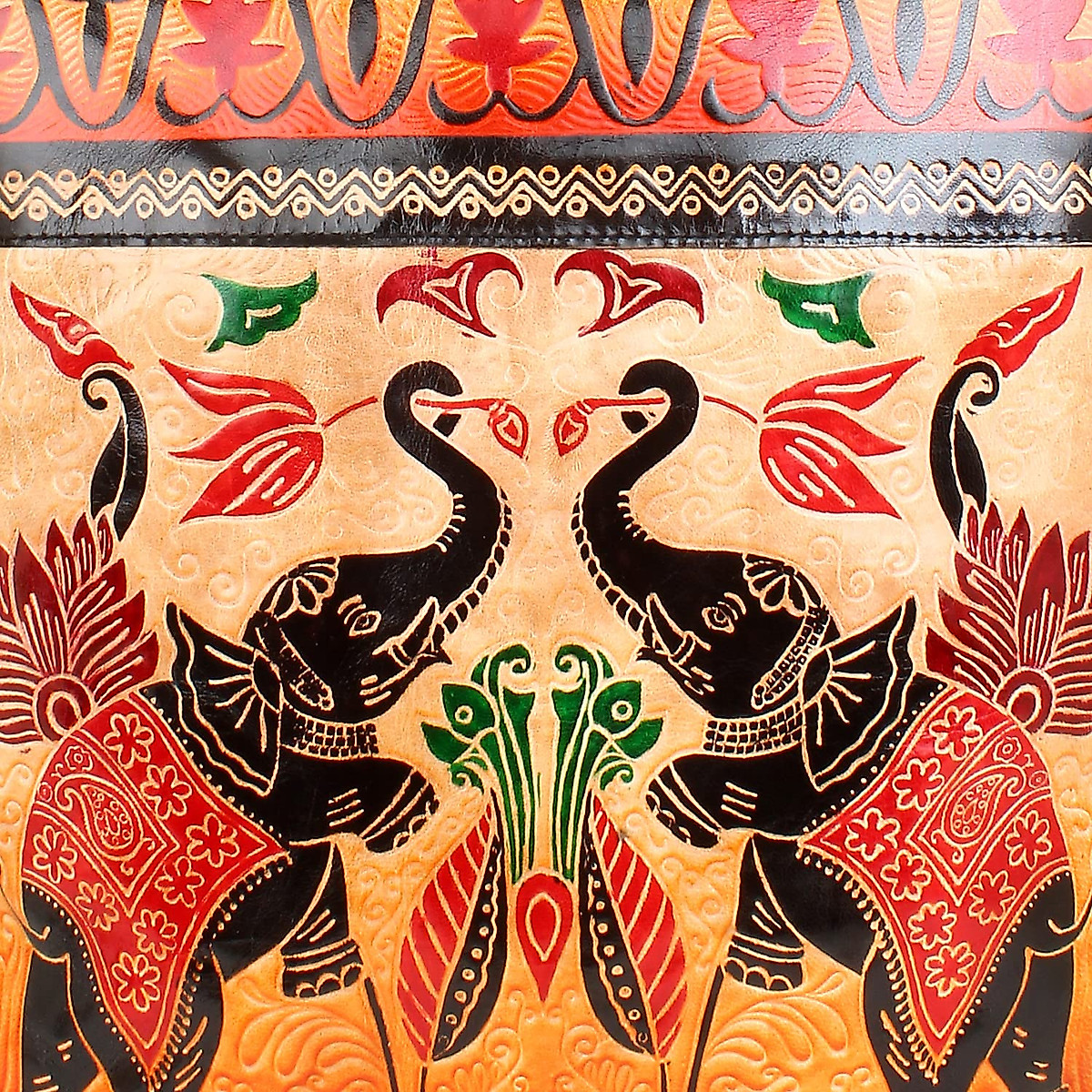 Twin Royal Elephants Design Ethnic Hand Embossed Shantiniketan Leather Indian Shopping Bag