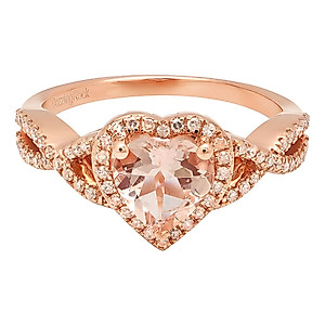 Dazzlingrock Collection 10K 7 MM Heart Morganite & Round Diamond Ladies Swirl Halo Engagement Ring, Rose Gold, Size 7