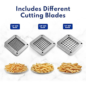 New Star Foodservice 43204 Commercial Grade French Fry Cutter with Suction Feet, 1/2 Inch and 3/8 Inch Blades, Limited Edition Black