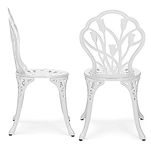 Laurel Canyon Antique Copper Finish Outdoor Furniture with Rust-Resistant Small Round Table and 2 Chairs for Porch, Lawn, Garden, Pool, Backyard, White