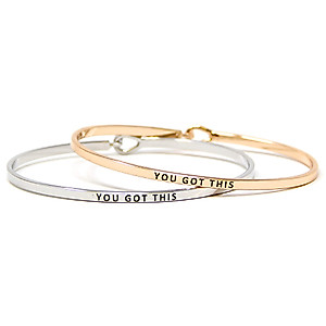 by you Inspirational Positive Quote Message Engraved Thin Cuff Bangle Hook Bracelet (YOU GOT THIS-ROSE GOLD)