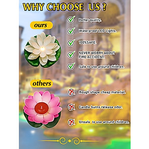 Hortsun 9 Pack Floating Pool Lights Lotus Flower Lantern Artificial Foam LED Lifelike Pool Lights Battery Operated Pool Lantern Pond Decoration(White, Yellow Light, 3.94 Inch)