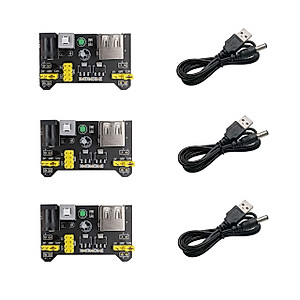 Excelity 3pcs 3.3V/5V Power Supply Module for MB102 Breadboard Kit with USB to 5.5 * 2.1mm Cord